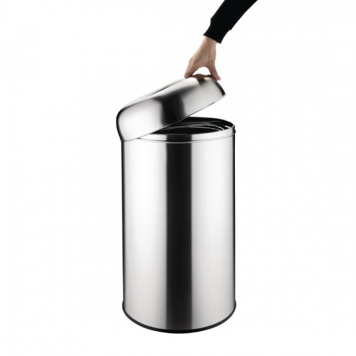 Bolero Stainless Steel Open Lid Bullet Bin Silver 40Ltr | GK972