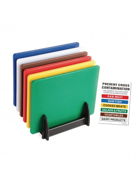 6 colour Chopping Boards Set Low Density 6 x boards with Rack & Sign ...
