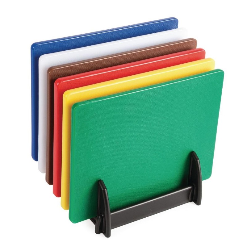 6 colour Chopping Boards Set Low Density 6 x boards with Rack & Sign ...