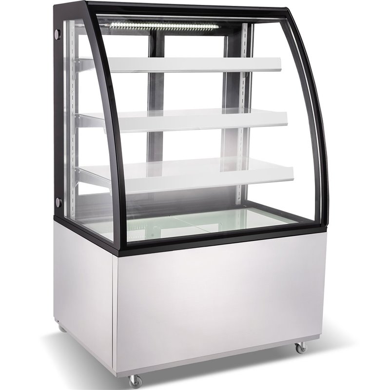 Cake counter Curved front 900x730x1300mm 3 shelves Stainless steel base ...