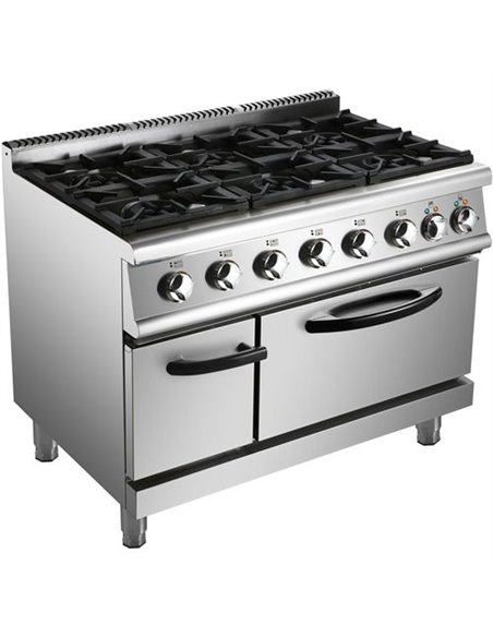Professional Gas range 6 burners 45kW Electric Oven 5.8kW 700mm Depth ...