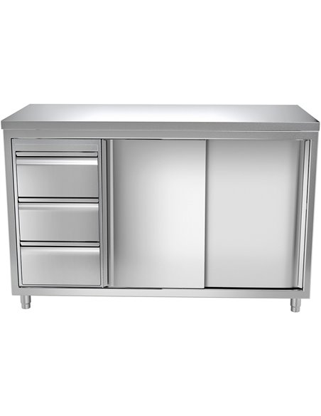 Commercial Worktop Floor Cupboard 3 drawers Left 2 sliding doors ...