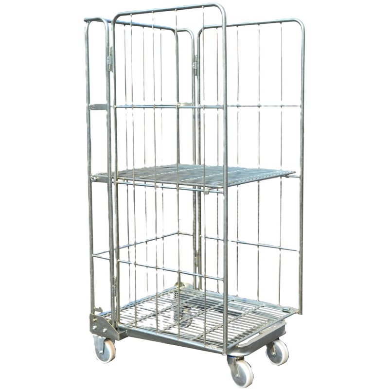 Commercial 3-Sided Roll Cage Trolley Foldable Zinc-Plated Steel 500kg ...