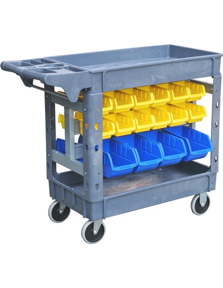 Professional 2-Tier Utility Trolley with Storage Bin Rack & 42 Plastic ...