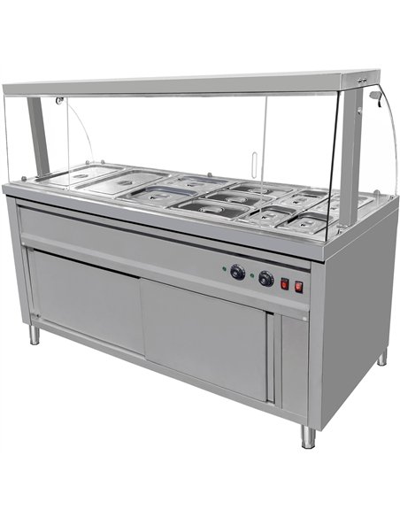 Commercial Bain Marie Hot Food Display with Glass Cover Acrylic Sliding ...