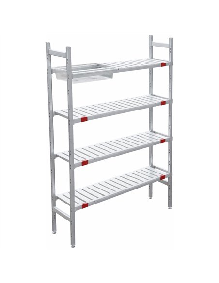 Fixed 4-Tier Shelving Unit with Slatted Shelves for Catering & Storage ...