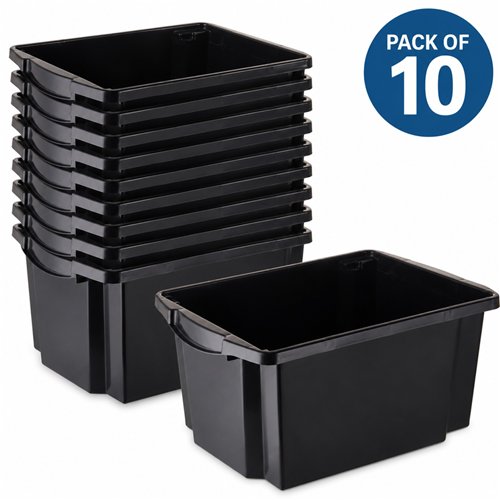 Pack of 10 Plastic Storage Box 25 litre 470x330x225mm Polypropylene ...