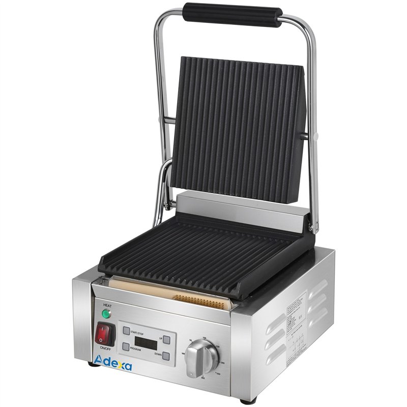 Commercial Single Contact Panini Grill 1800W Ribbed Top & Bottom Plates ...